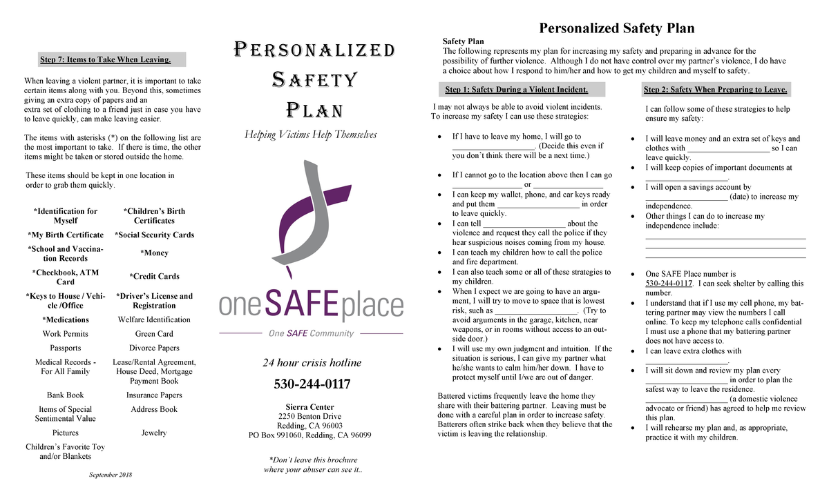 Prevention Education Safety Plan Brochure - PE R S O N A L I Z E D SA F ...