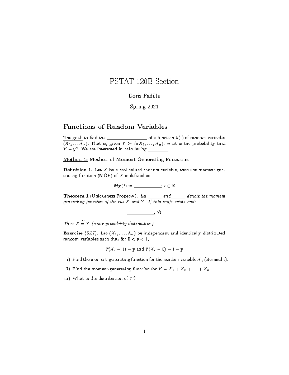 120B Section - practice - PSTAT 120B Section Doris Padilla Spring 2021 ...