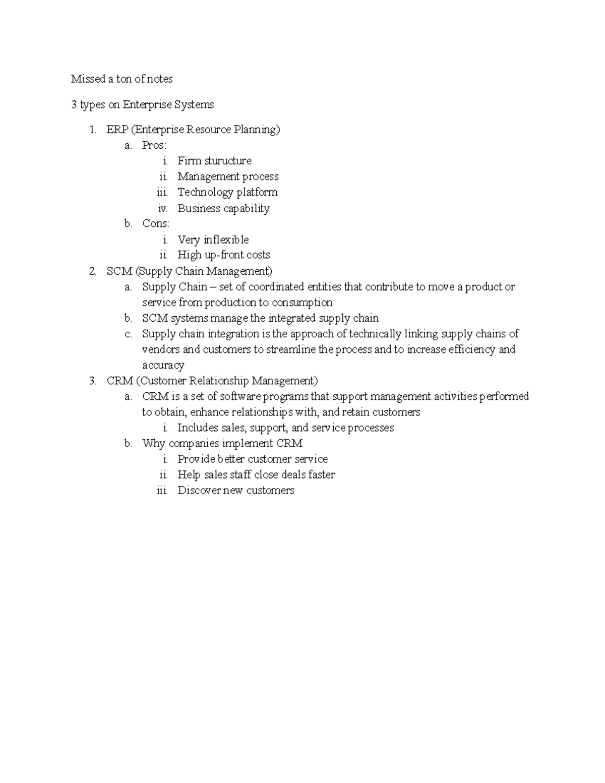 Week 3 of BTMA 317 Lecture Notes - Missed a ton of notes 3 types on ...