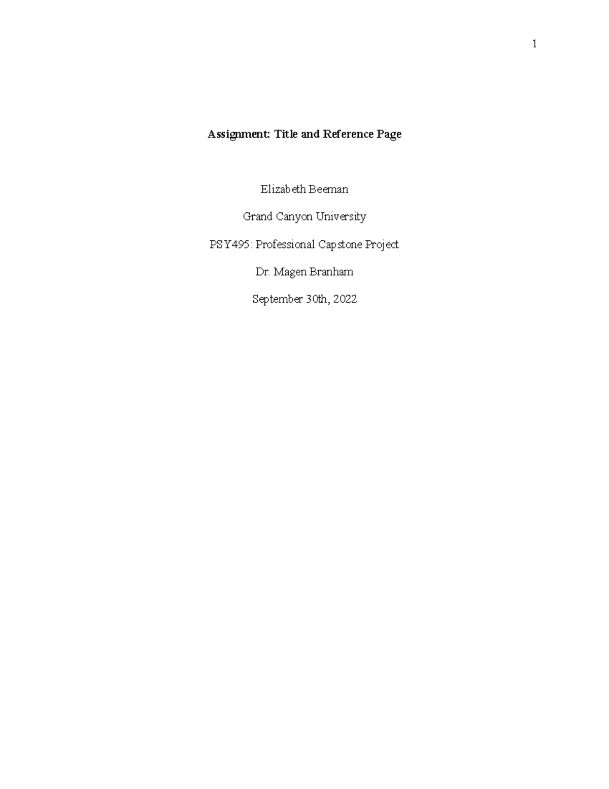 PSY495 Titleand Reference Page Assignment EBeeman - Assignment: Title ...