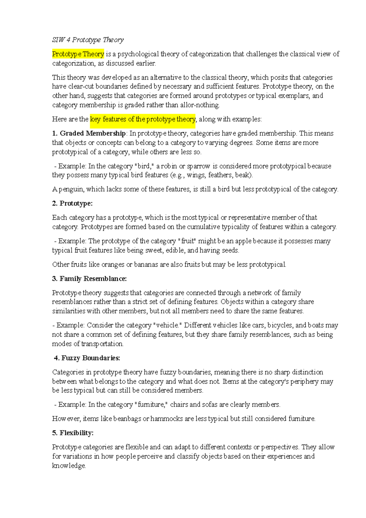 Prototype Theory - SIW 4 Prototype Theory Prototype Theory is a ...