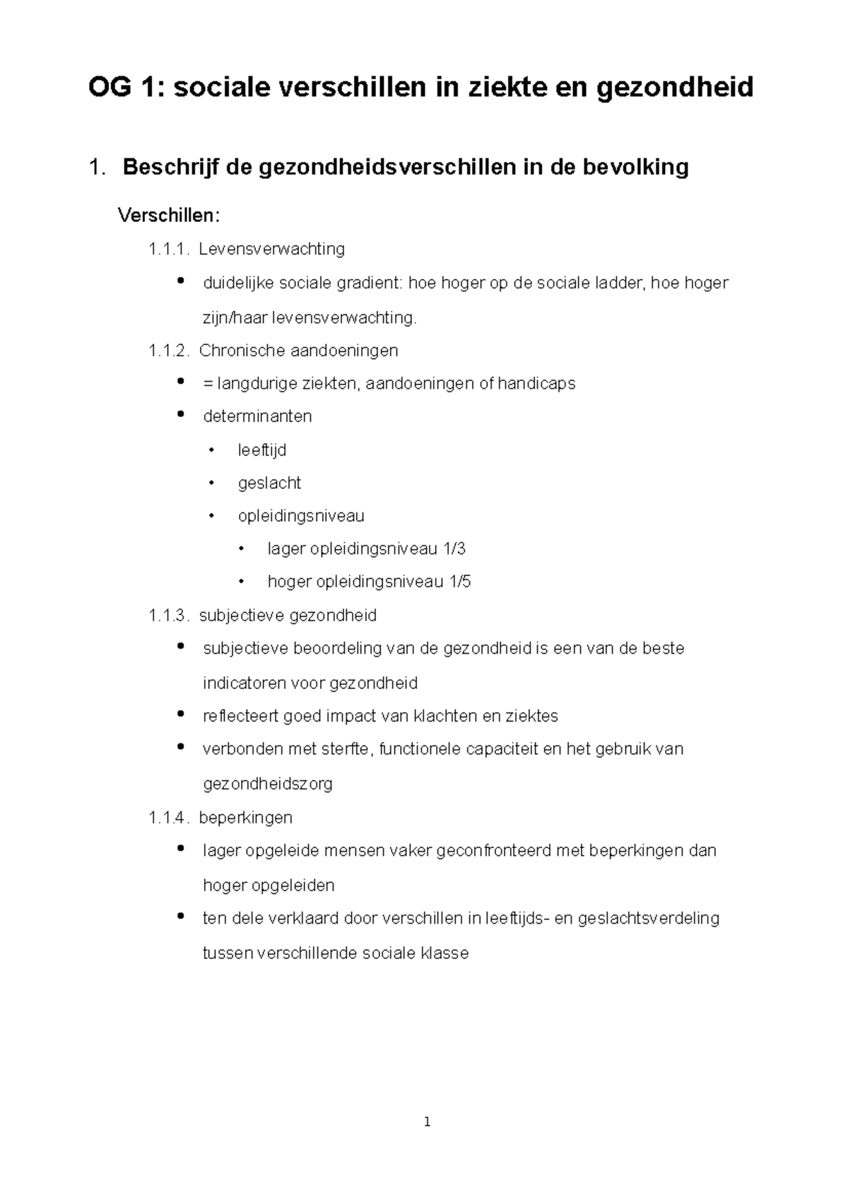 OG 1.3.01 - sociale verschillen in ziekte en gezondheid - Beschrijf de ...