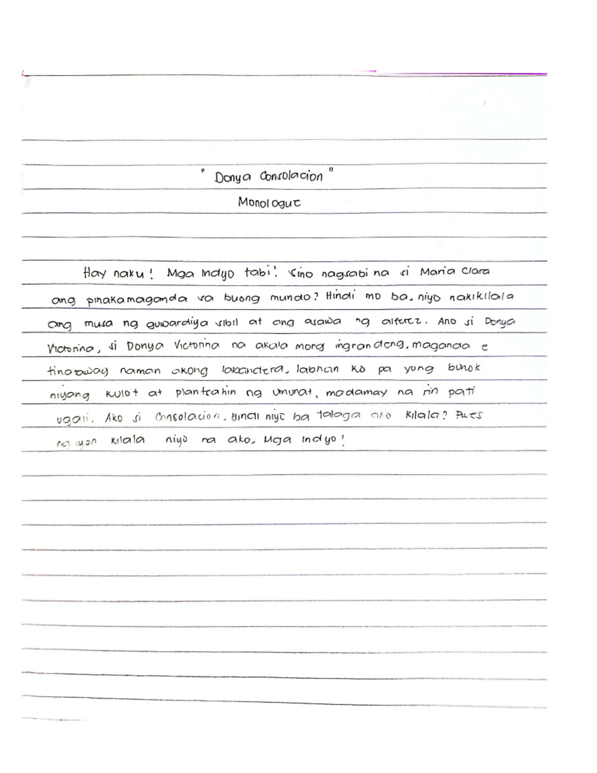 Monologue Donya Consolacion Enriquez Jacqueline D - Education - Studocu