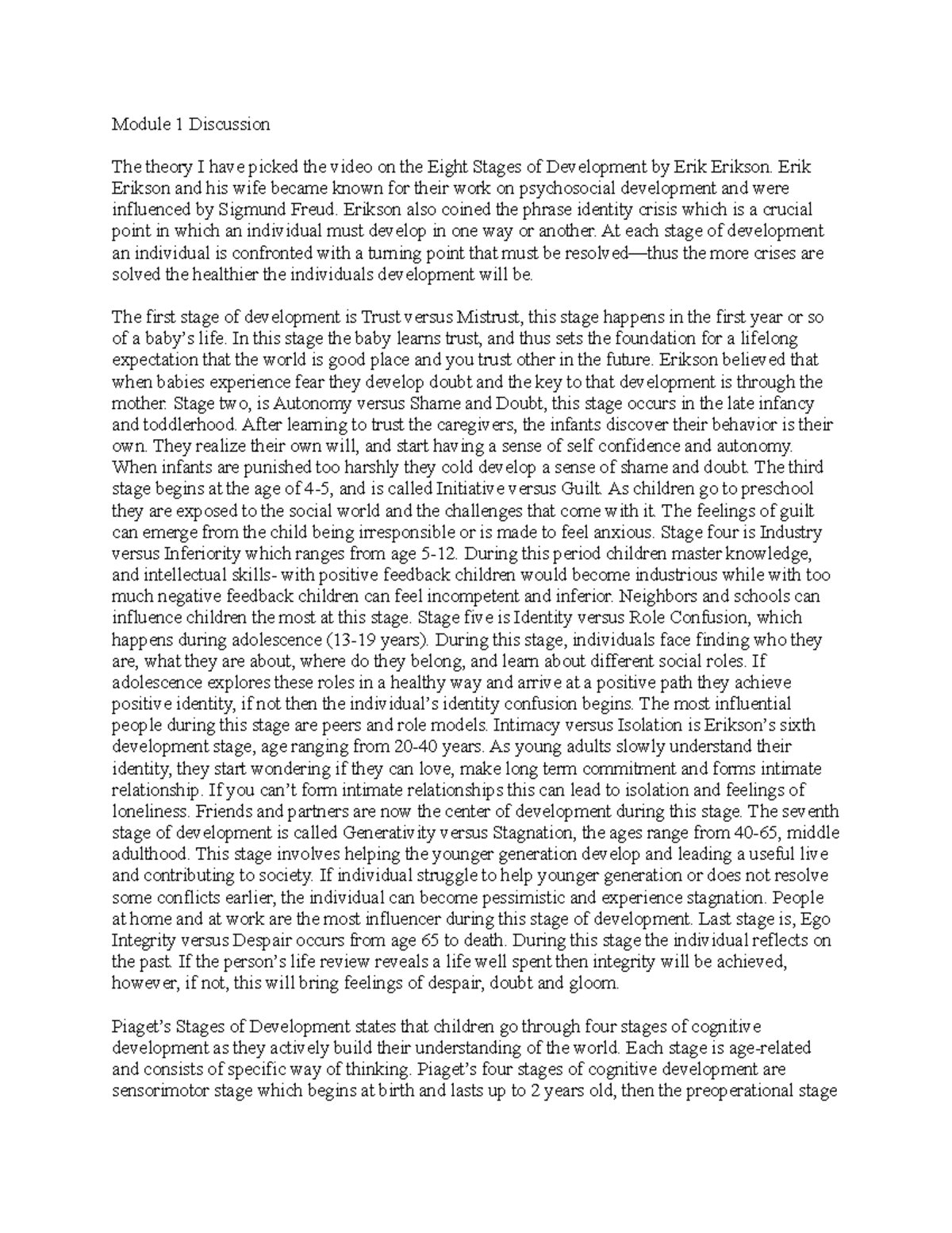 Module 1 Discussion chapter 1-3 - Module 1 Discussion The theory I have ...