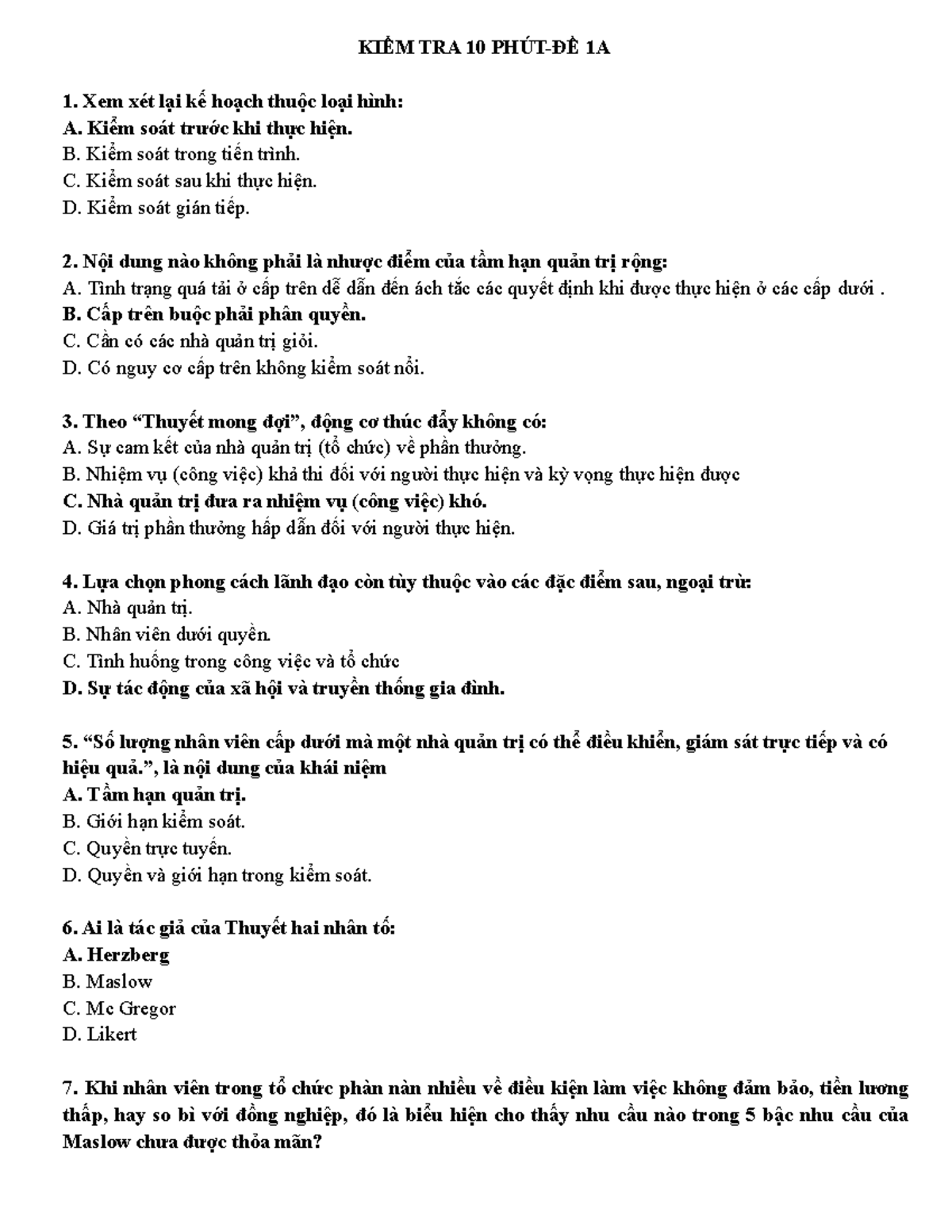 QTH-10PQUAN TRI HỌC - KIỂM TRA 10 PHÚT-ĐỀ 1A Xem xét lại kế hoạch thuộc ...