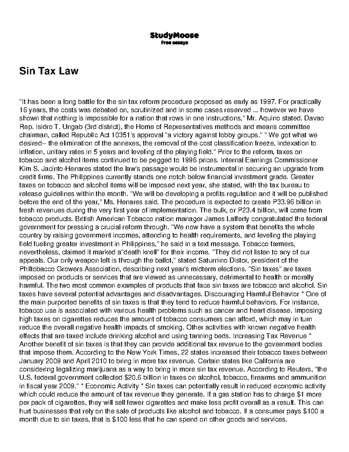 Sin Tax Law - fv gf - Sin Tax Law "It has been a long battle for the ...
