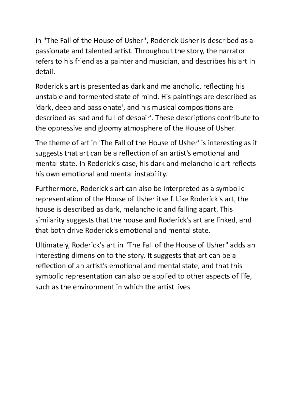 LLCE - bon travail - In "The Fall of the House of Usher", Roderick ...