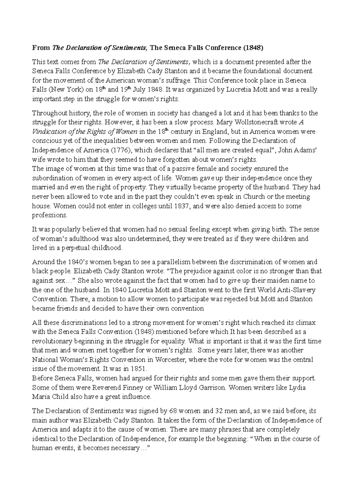 12From The Declaration of Sentiments - This Conference took place in ...