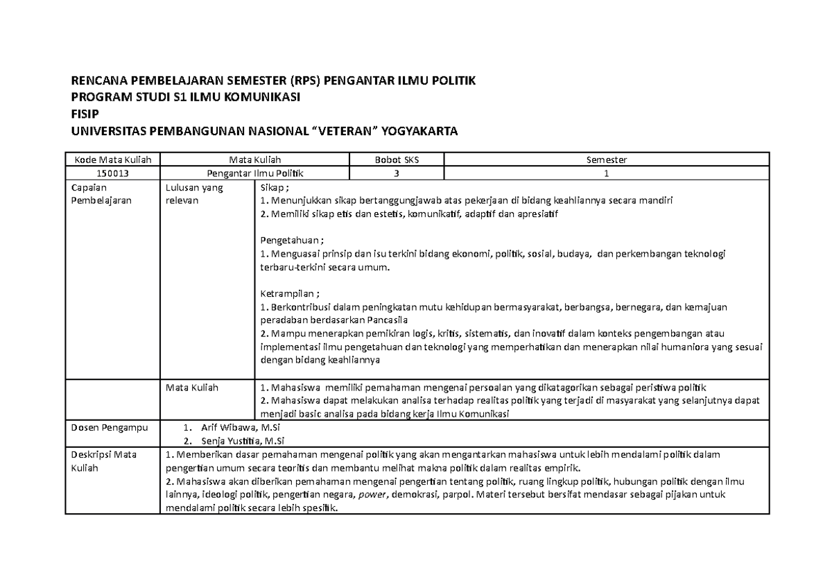 Rencana Pembelajaran Semester - RENCANA PEMBELAJARAN SEMESTER (RPS ...