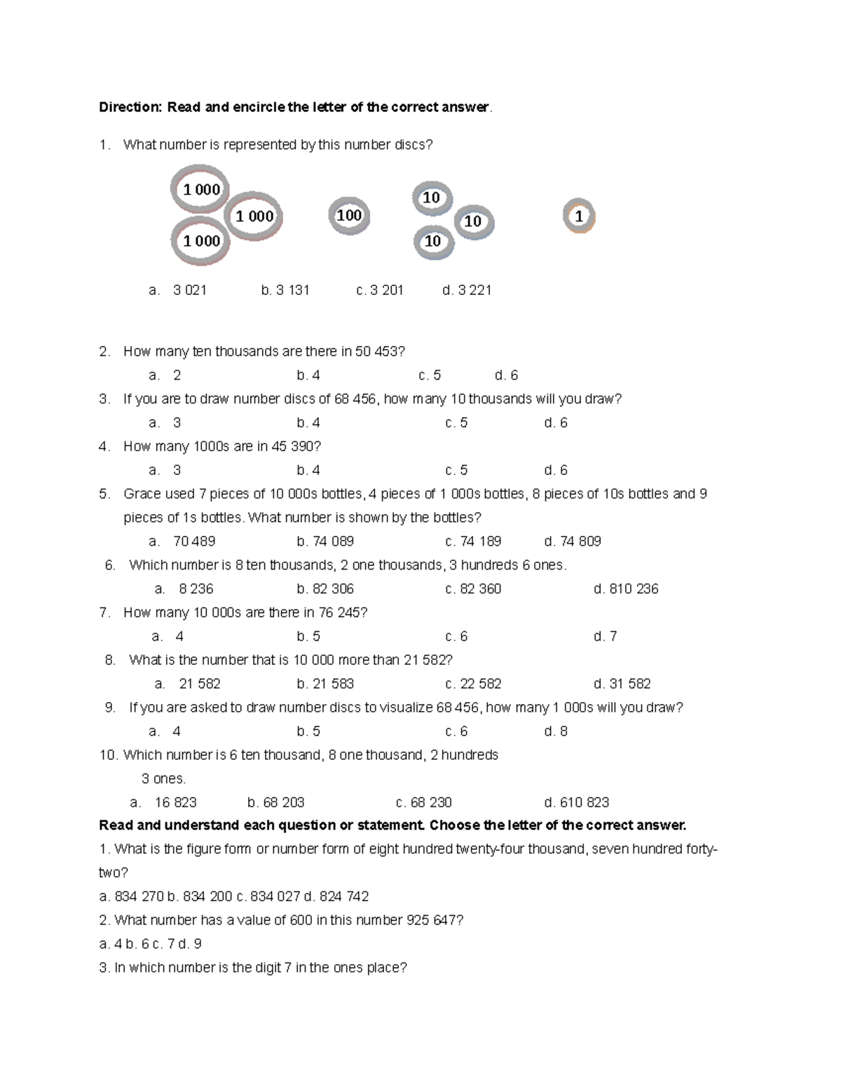 Assessment - none - Direction: Read and encircle the letter of the ...