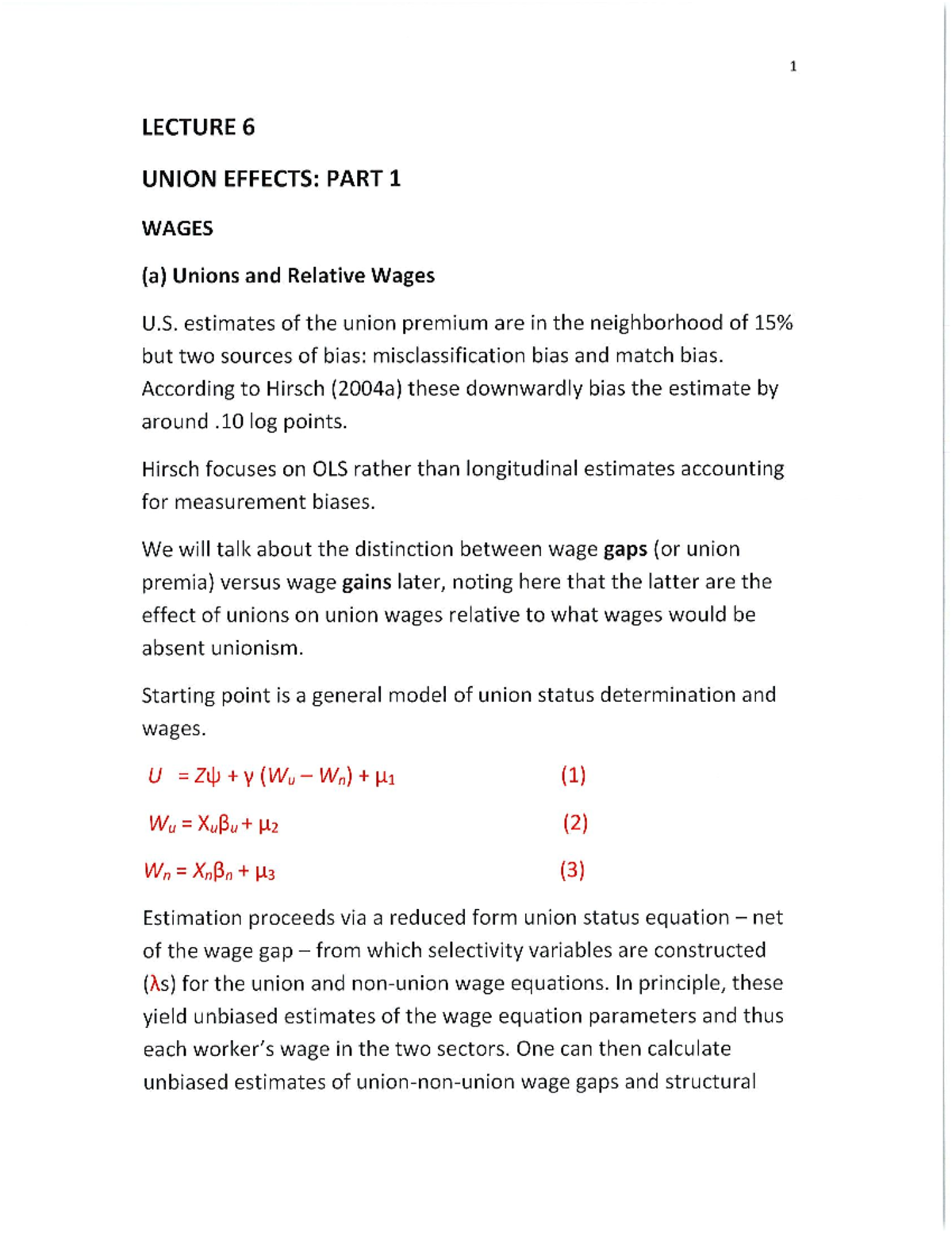 Week5 (PART 1) Unions and Wages - ECON3081 - Studocu