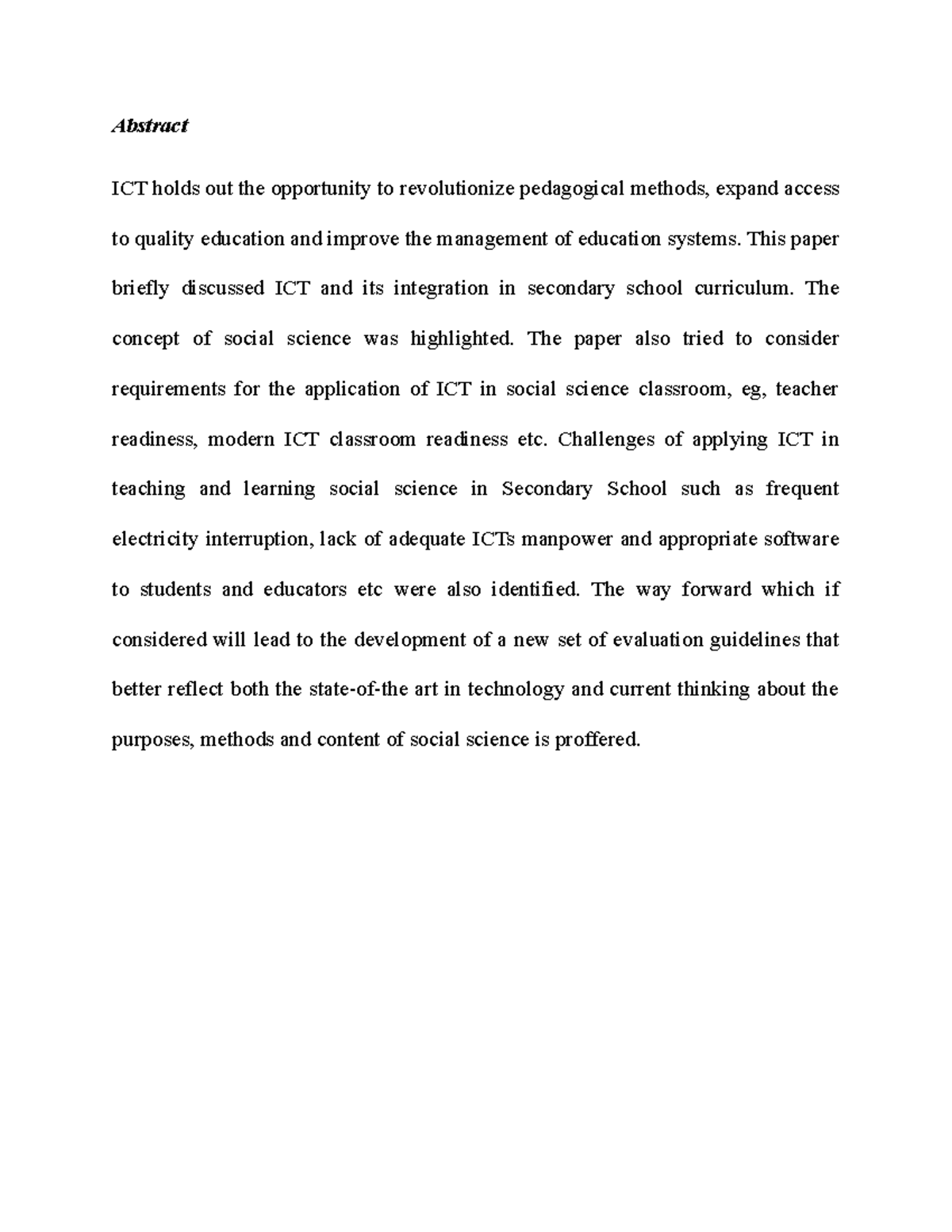 DEJI Project Proposal - Abstract ICT holds out the opportunity to ...