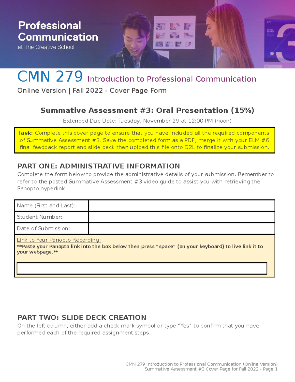 CMN279I-Summative Assessment #3 Cover Page Form Fall 2022 - CMN 279 ...