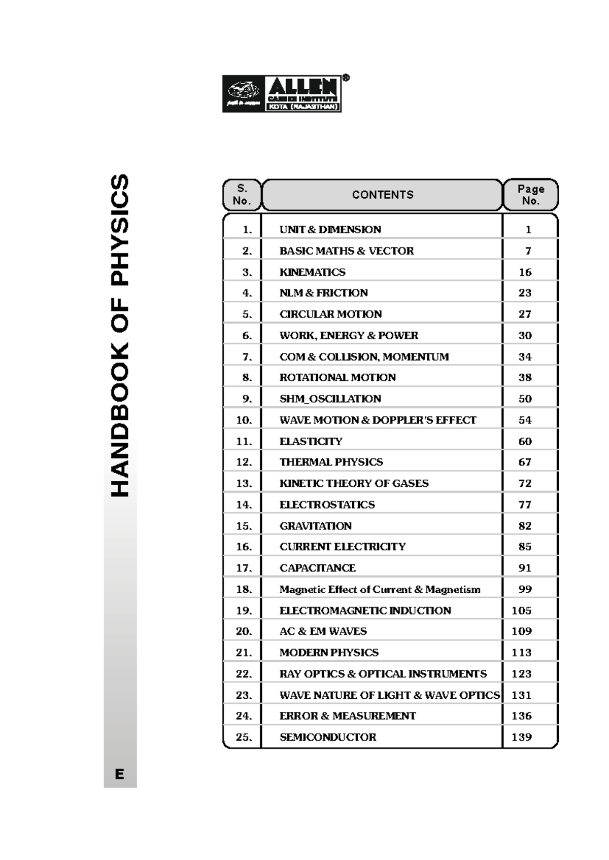 Physics handbook allen - S. No. CONTENTS Page No. UNIT & DIMENSION ...