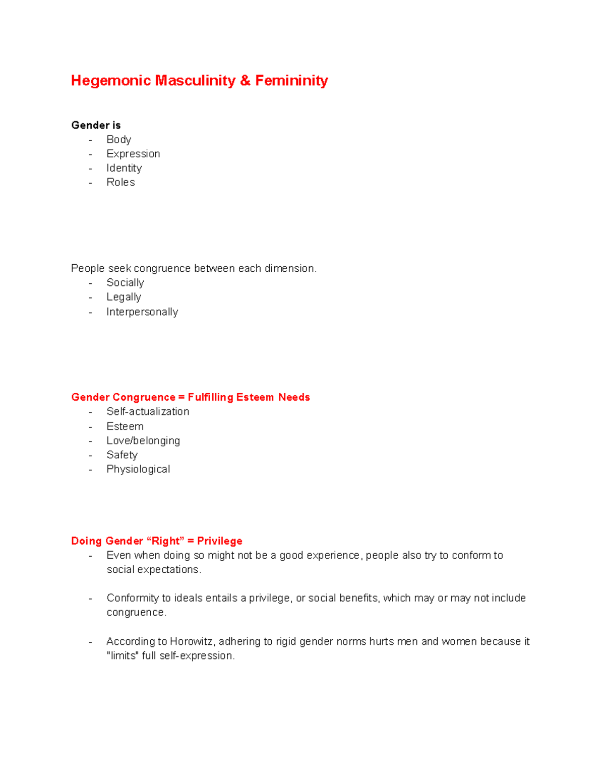 Intro TO Women'S Gender STU Notes 2 - Hegemonic Masculinity ...
