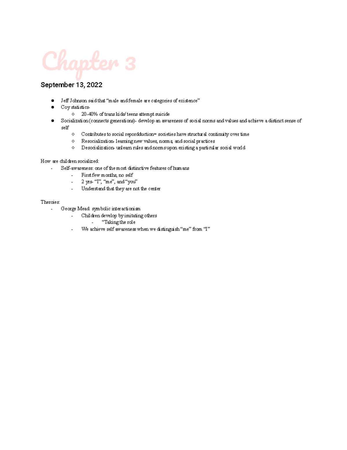 Chapter 3 Notes - Chapter 3 September 13, 2022 Jeff Johnson said that ...