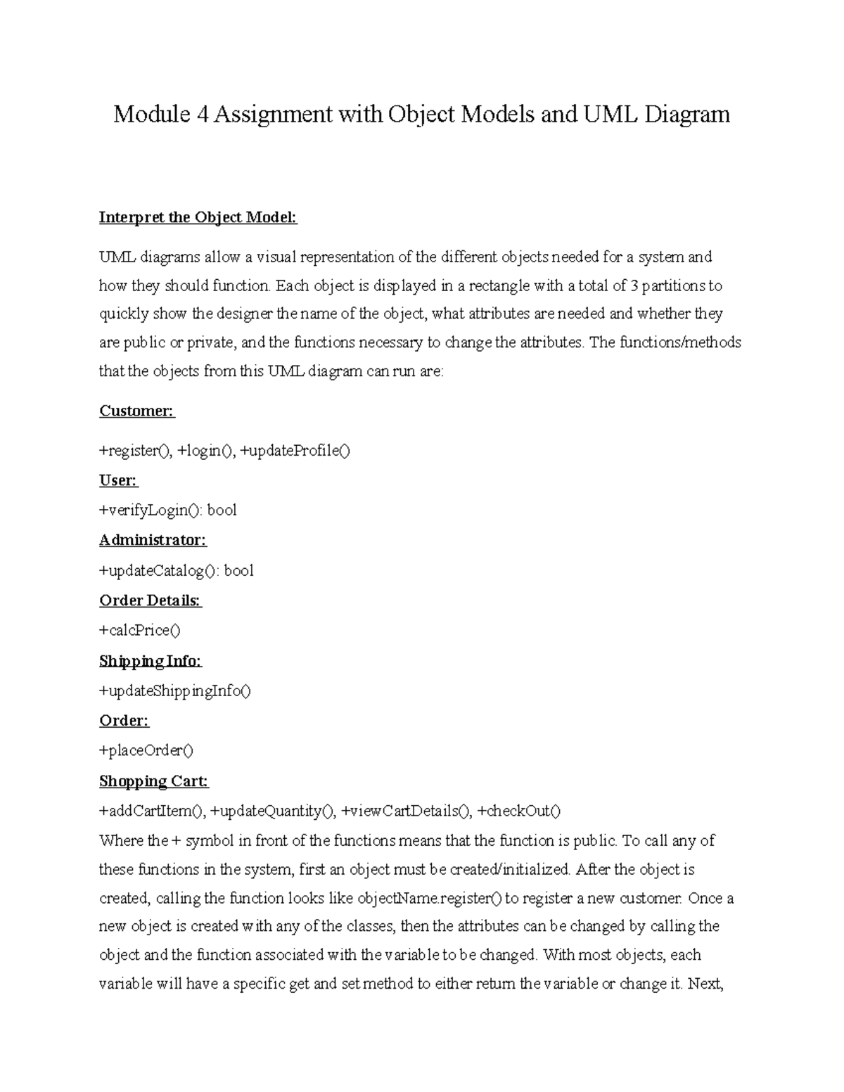 Module 4 Object Models paper - Module 4 Assignment with Object Models and UML Diagram Interpret ...