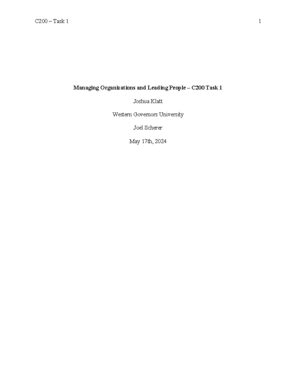 C200 task 1 - Managing Organizations and Leading People – C200 Task 1 ...