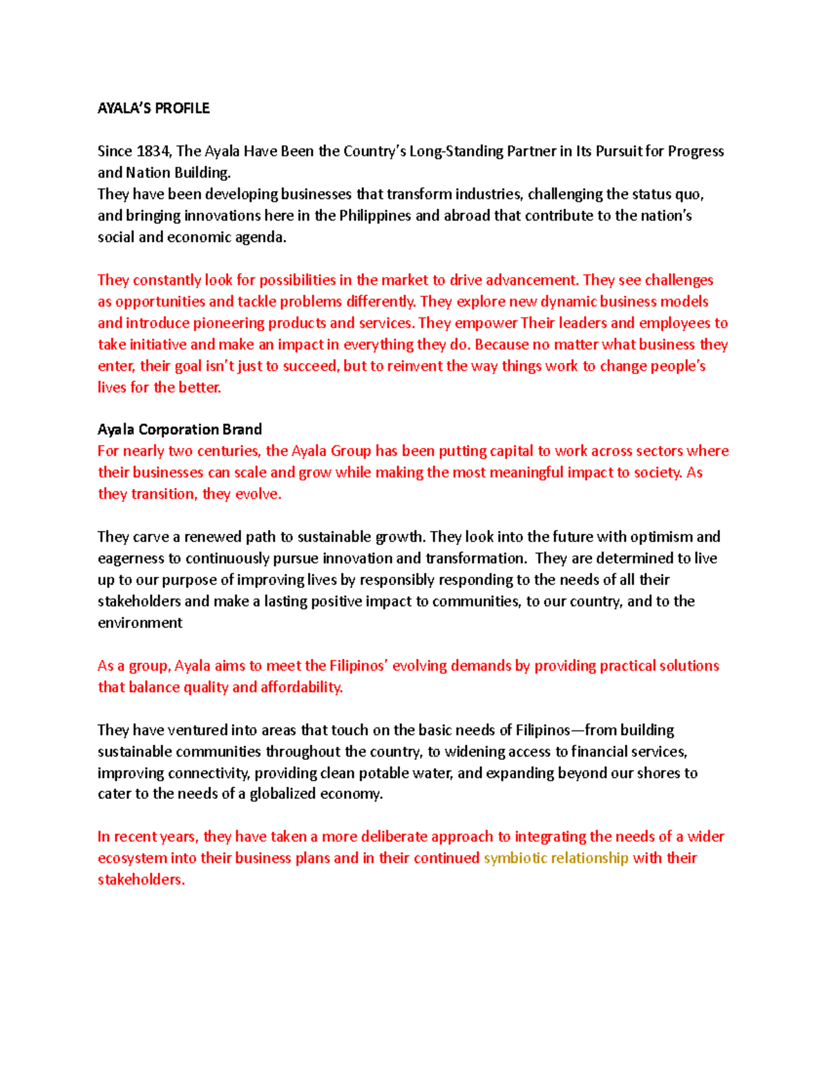 Ayala - Script - this would help you - AYALA’S PROFILE Since 1834, The ...