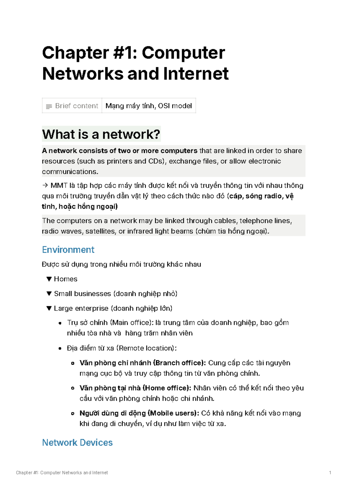 Chapter 1: Internet Networks - Chapter #1: Computer Networks and Internet Brief content Mạng máy ...