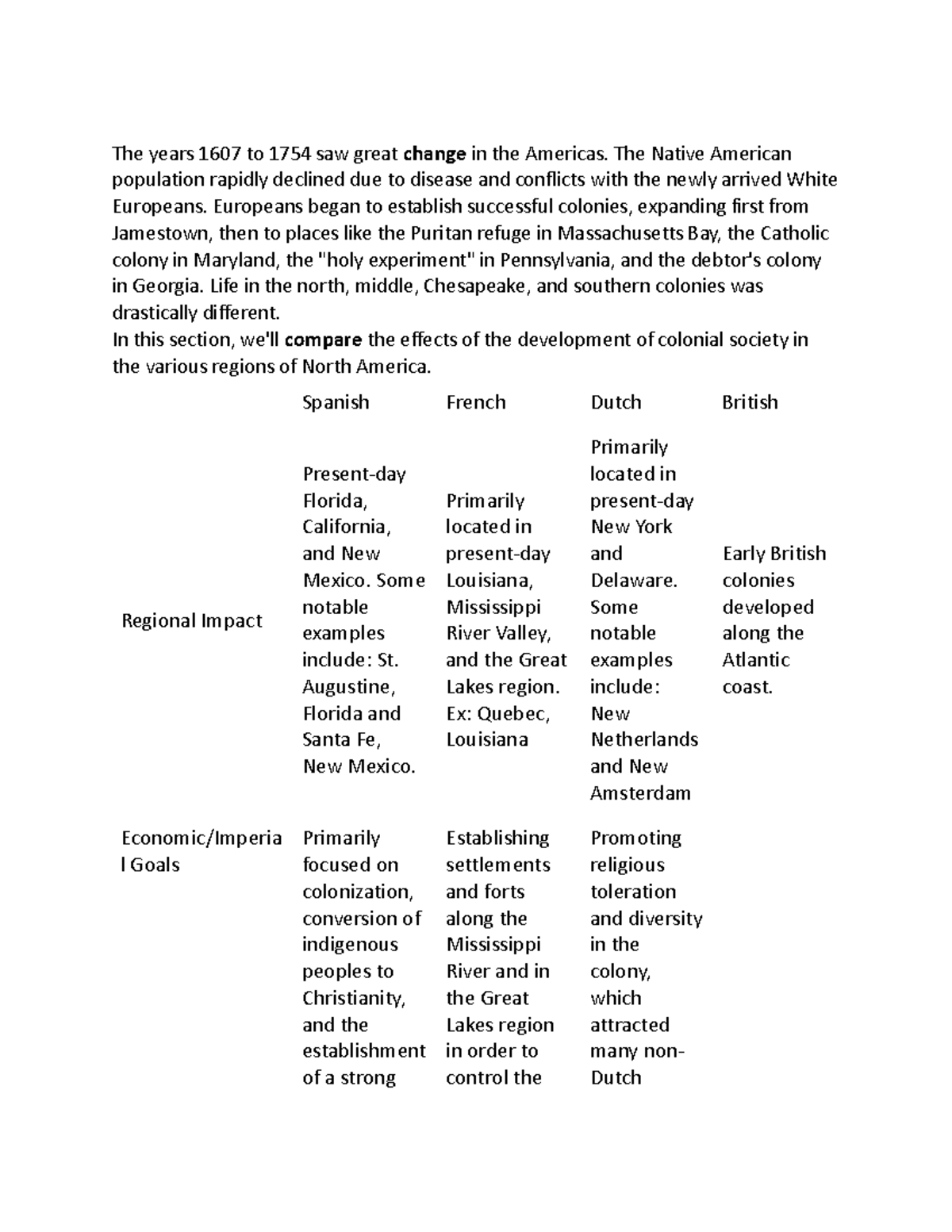 2.8 Comparison in Period 2 - The years 1607 to 1754 saw great change in ...