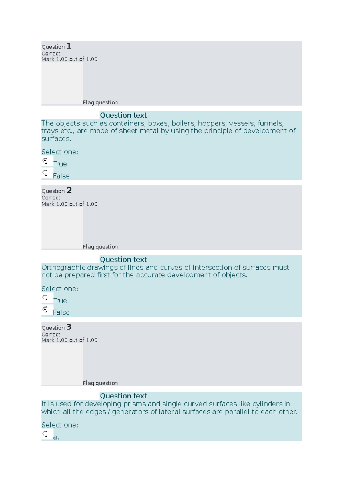 Engineering drawing midterm quiz 2 - Question 1 Correct Mark 1 out of 1 ...
