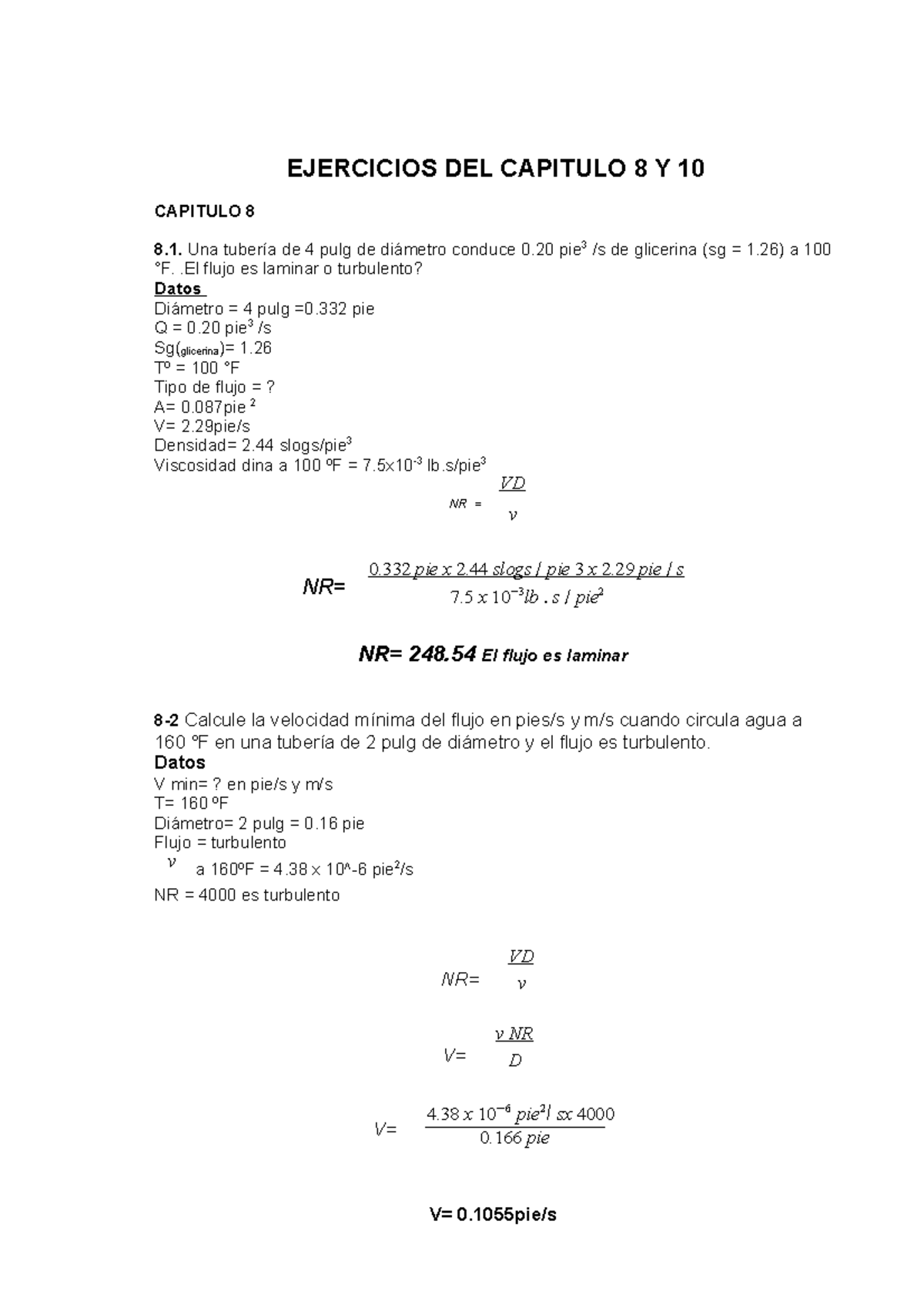 Pdf-ejercicios-resueltos - EJERCICIOS DEL CAPITULO 8 Y 10 CAPITULO 8 Una tubería de 4 pulg de ...