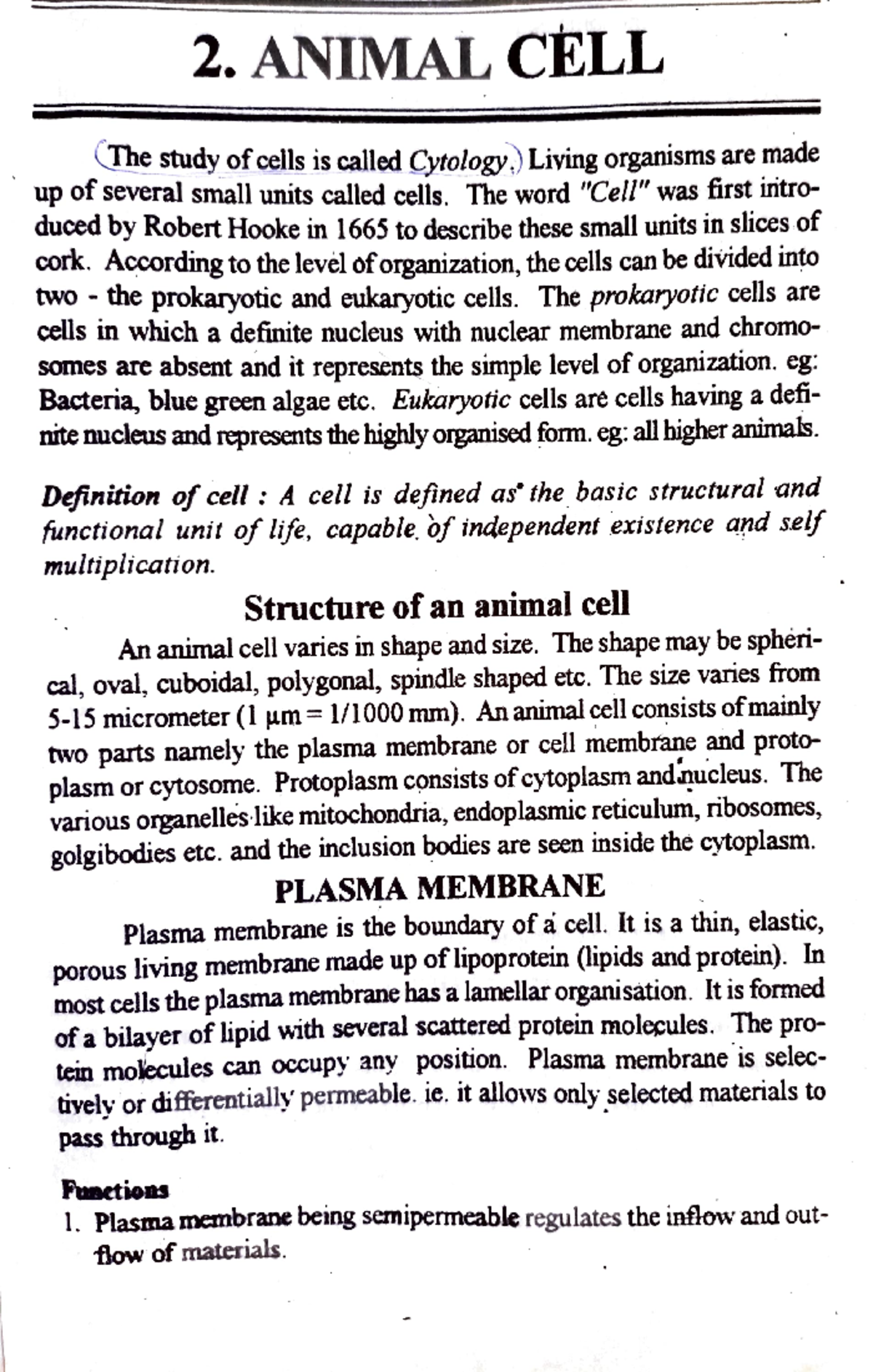 Animal Cell - The study of cell is called cytology - 2. ANIMAL CELL The ...