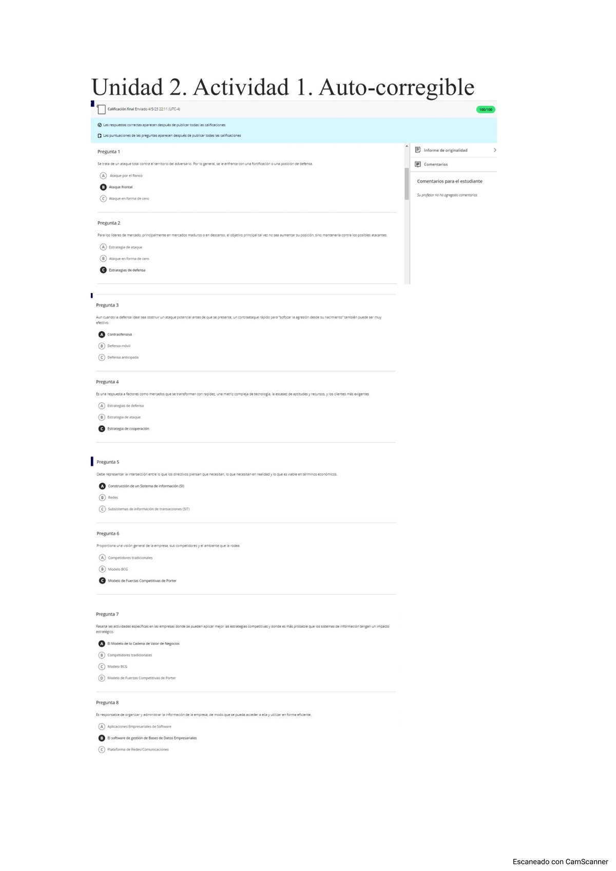 Unidad 2. Actividad 1. Auto-corregible - Inteligencia de Negocios - Studocu
