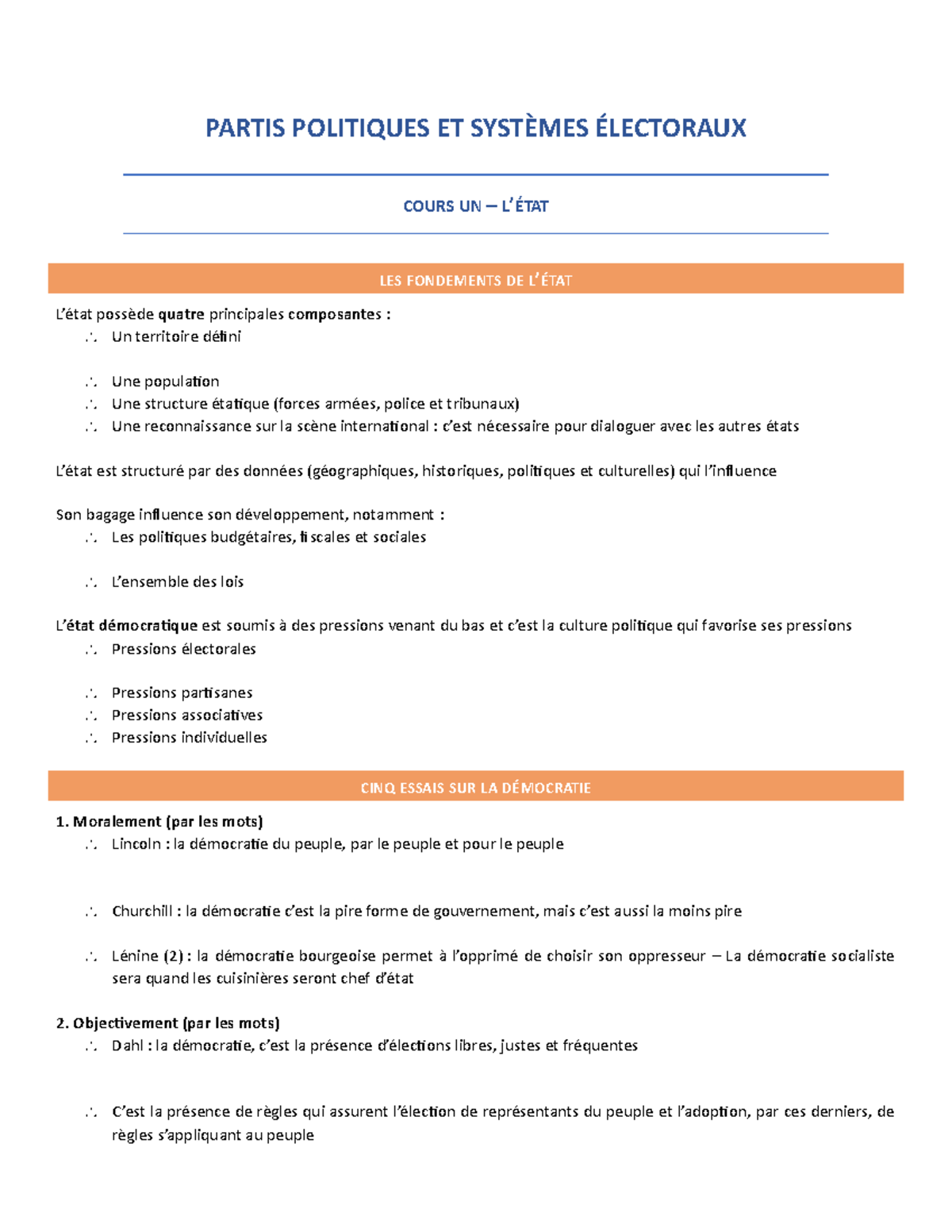 Document Notes DE Cours - PARTIS POLITIQUES ET SYSTÈMES ÉLECTORAUX ...