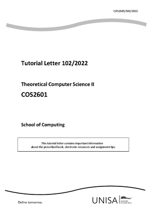COS2601 2022 0 201 - Solutions to assignment 1 - Tutorial letter 201/0/ Theoretical Computer ...