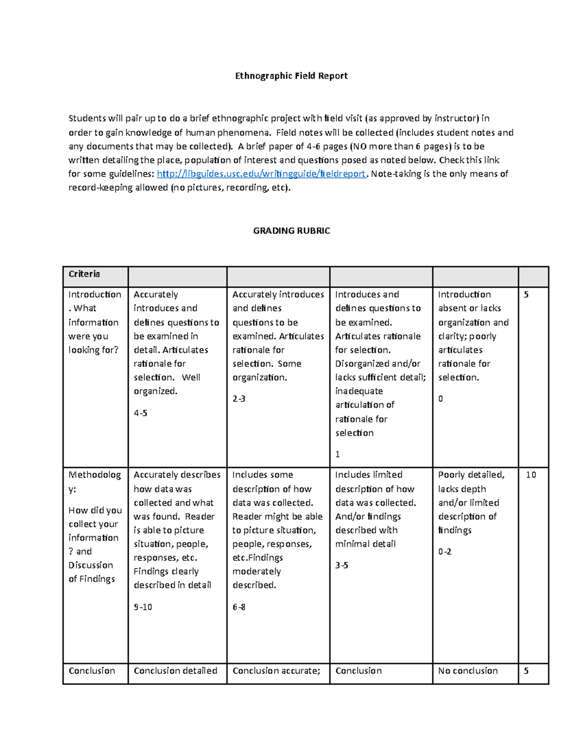 NRS 323 - Ethnographic Field Report Assignment - Ethnographic Field ...