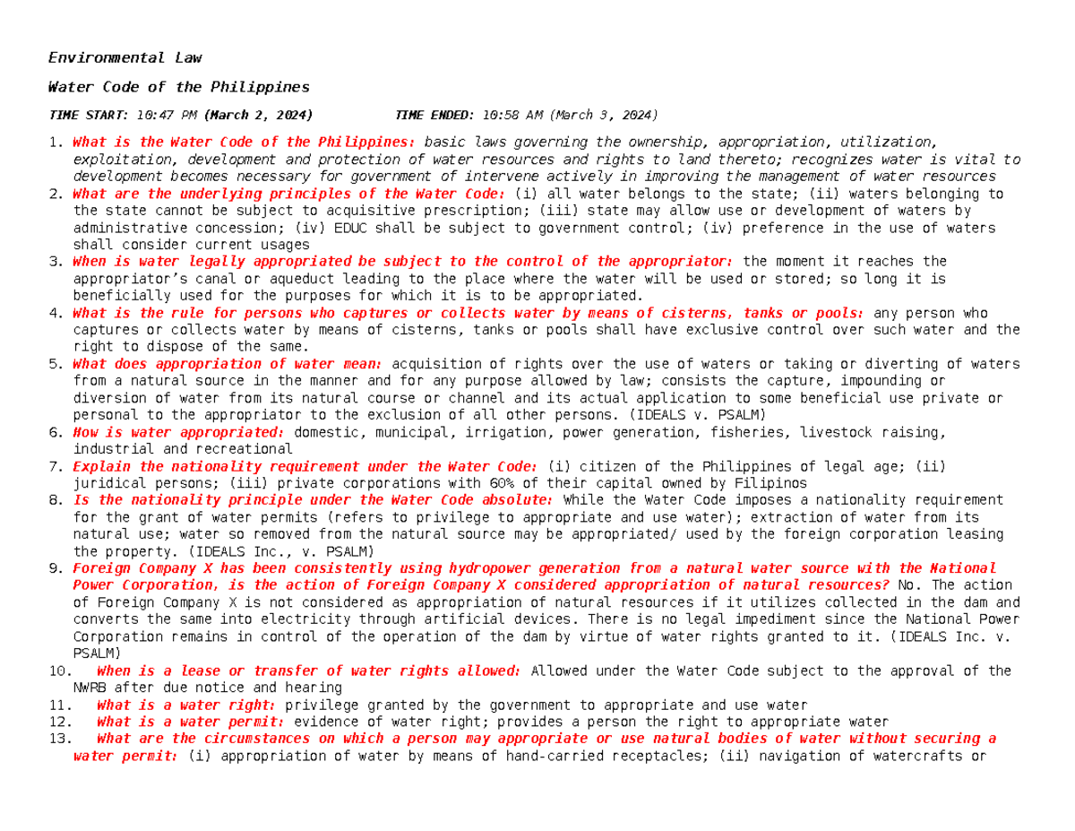 Water Code Reviewer - Environmental Law Water Code of the Philippines ...