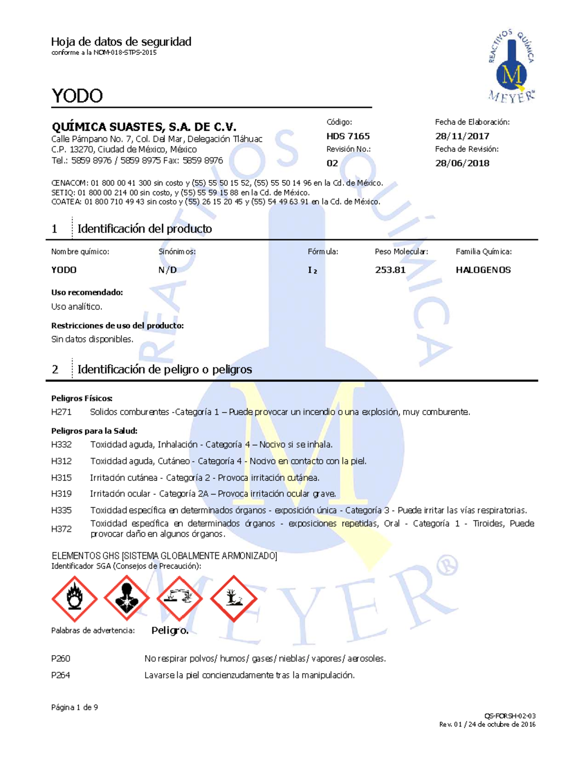 HOJA DE Seguridad DEL YODO - conforme a la NOM-018-STPS- YODO Página 1 ...