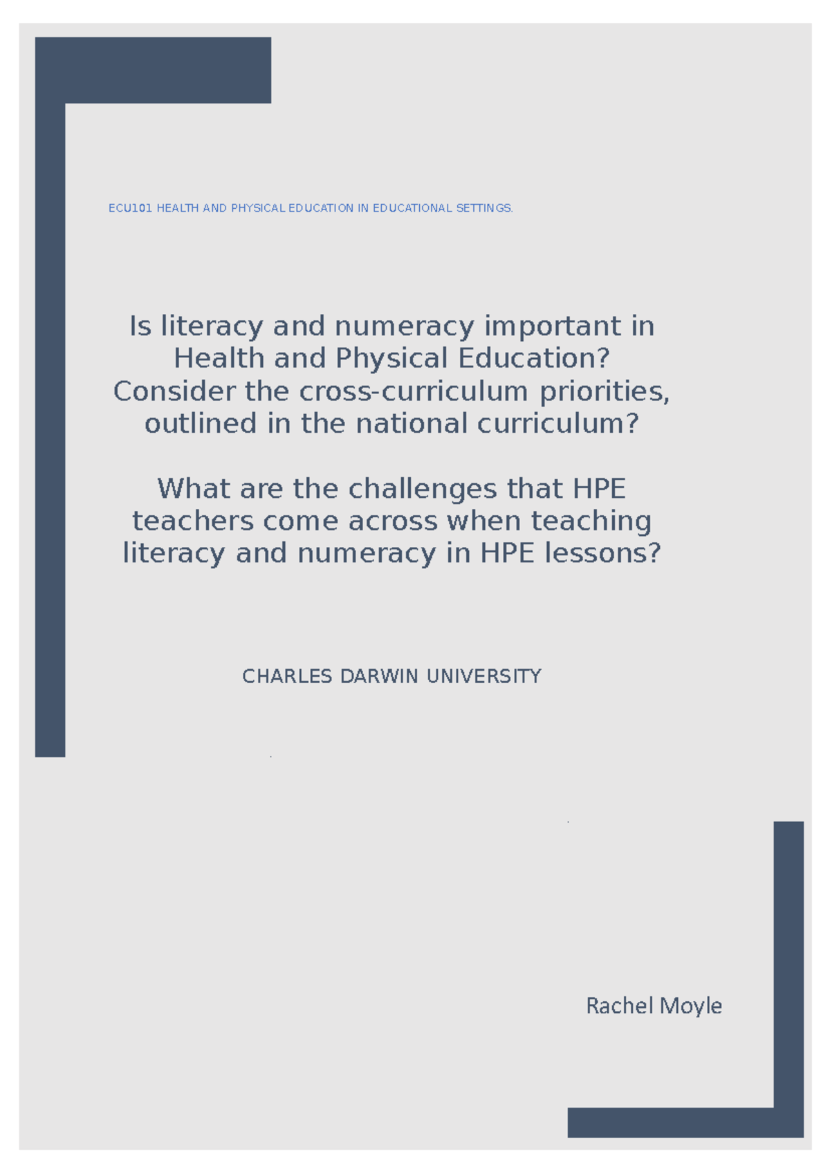 ECU101 HPE - Assignment 1 - ECU101 HEALTH AND PHYSICAL EDUCATION IN EDUCATIONAL SETTINGS. Is ...