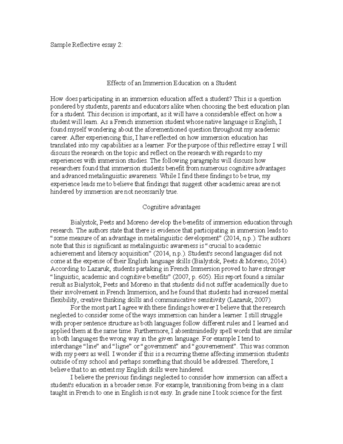 Sample Reflective Essay 2 - This decision is important, as it will have ...