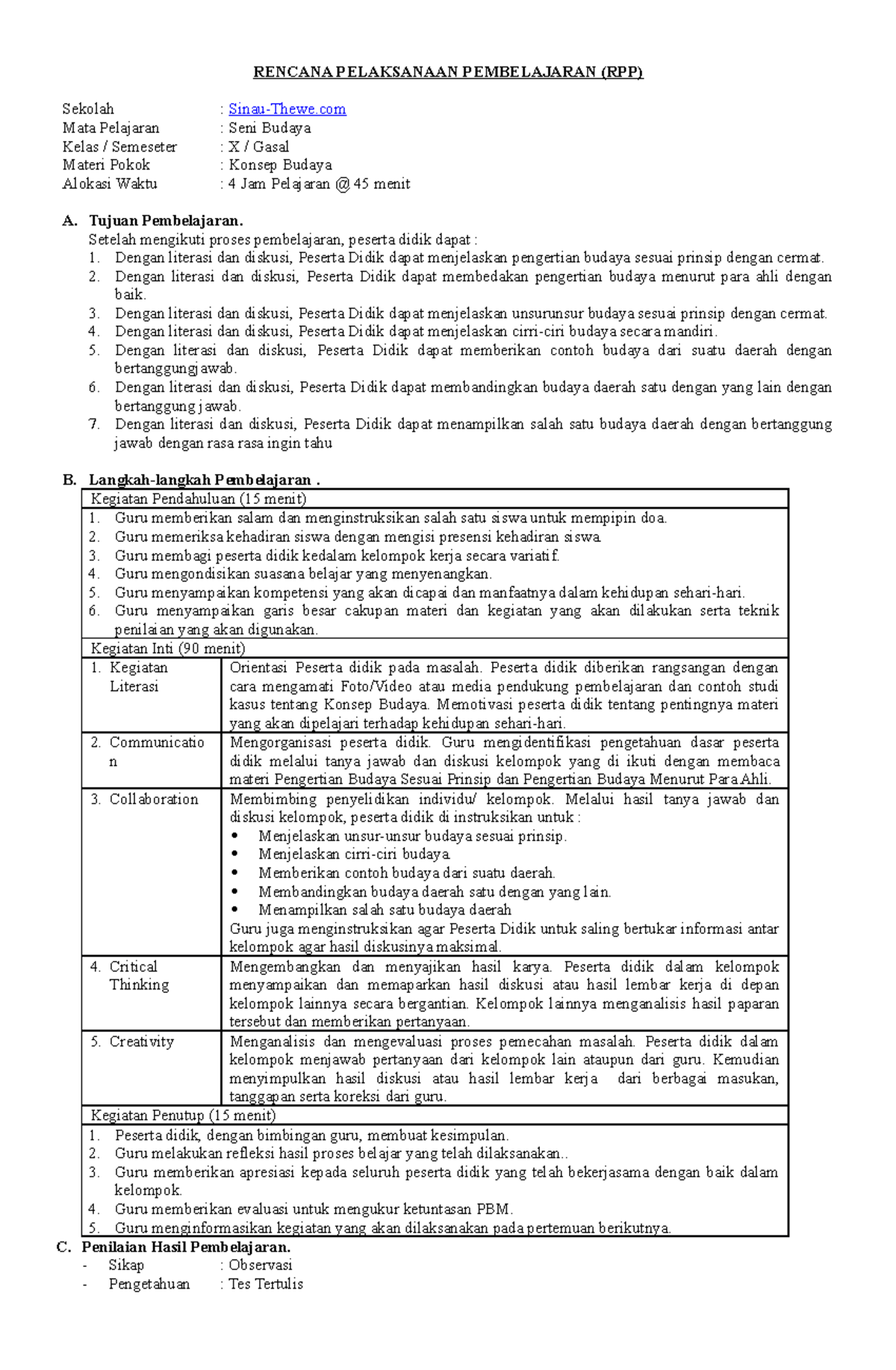 RPP Seni Budaya Kelas X Semester Gasal 2020 - 2021 - RENCANA ...
