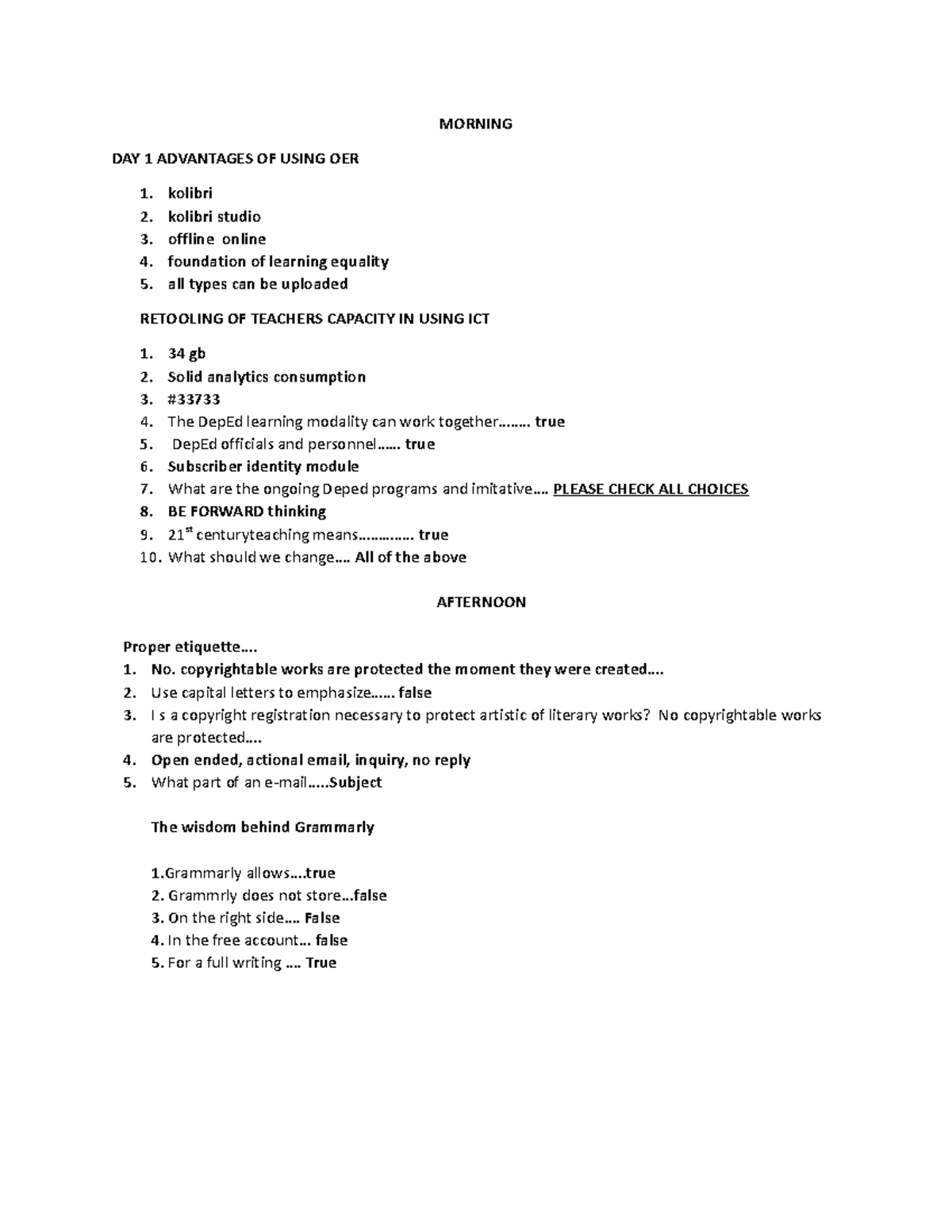 Morning - english types - MORNING DAY 1 ADVANTAGES OF USING OER kolibri ...