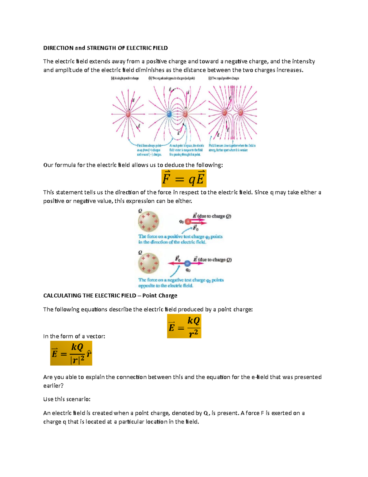 Calculating THE Electric Field - DIRECTION and STRENGTH OF ELECTRIC FIELD The electric field ...