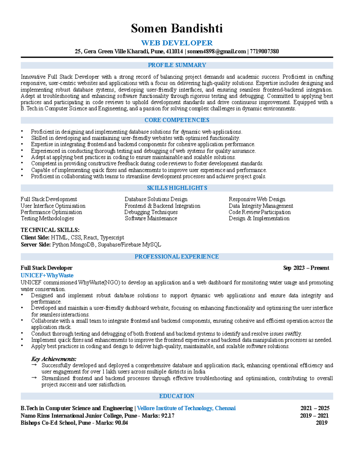 Resumefinal - This is my resume - Somen Bandishti WEB DEVELOPER 25 ...