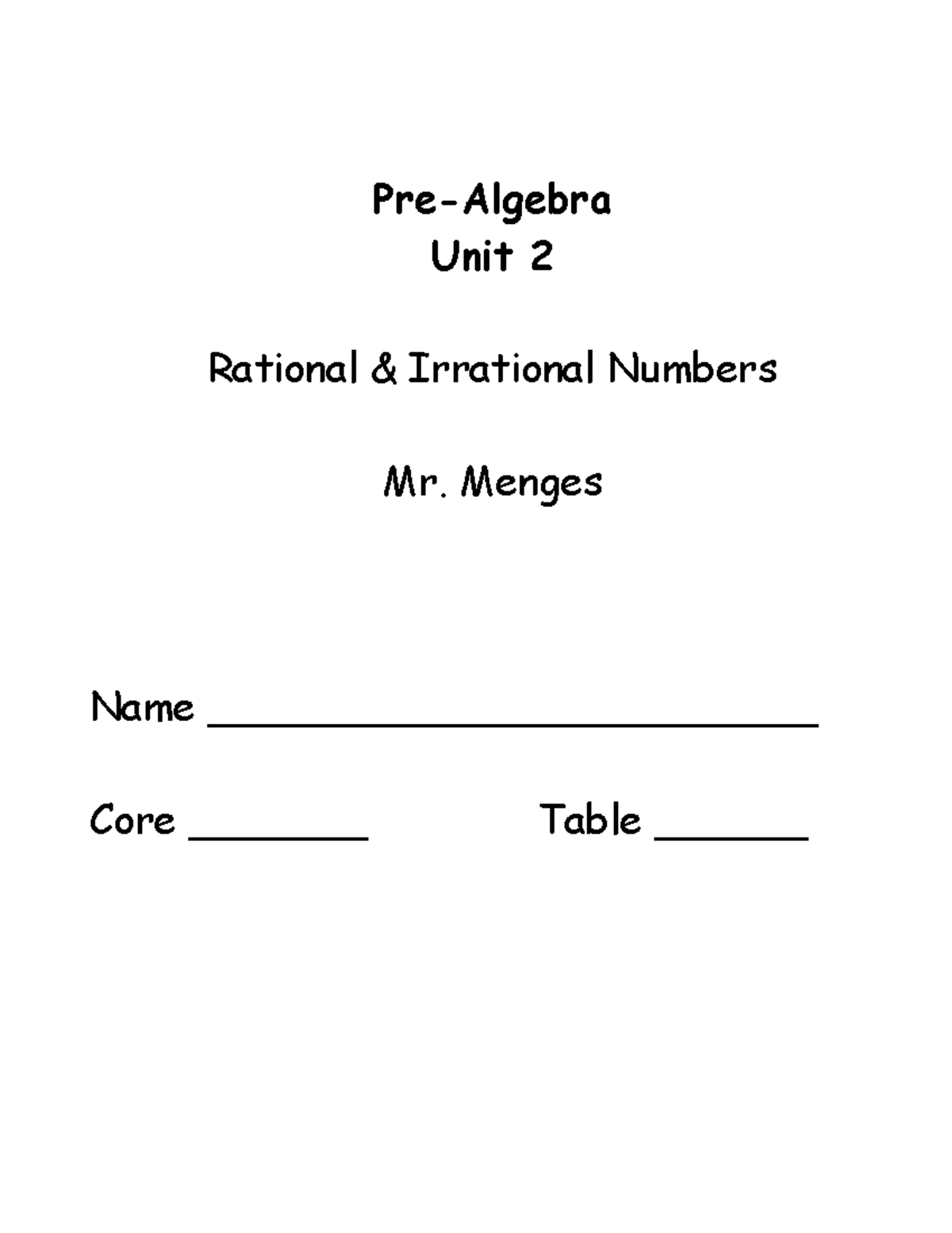 P-Unit 2 Packet - MATH RESOURCES - Pre-Algebra Unit 2 Rational ...