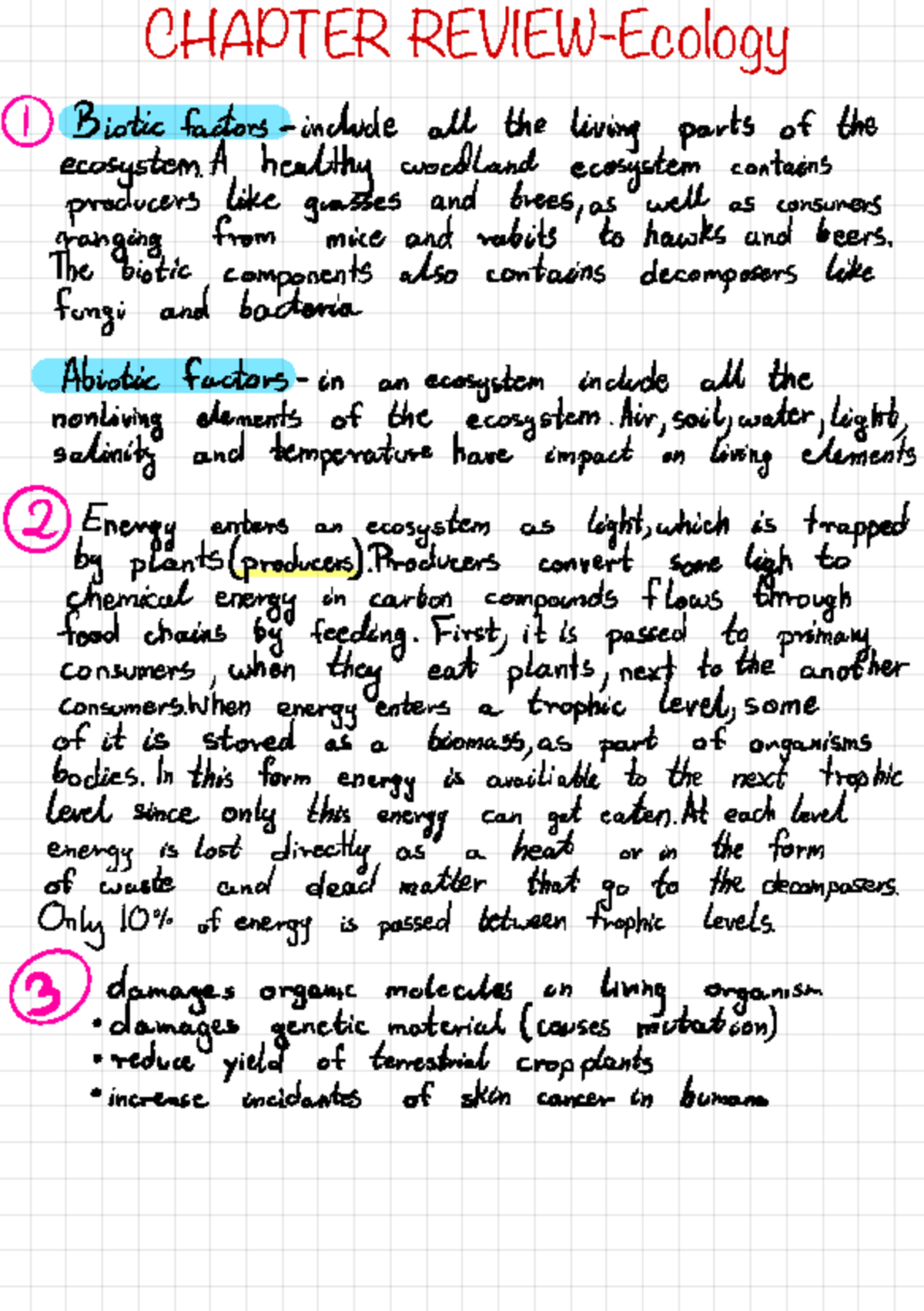 Biology Ecology (IB) - CHAPTER REVIEW-Ecology ① Biotic factors -include ...