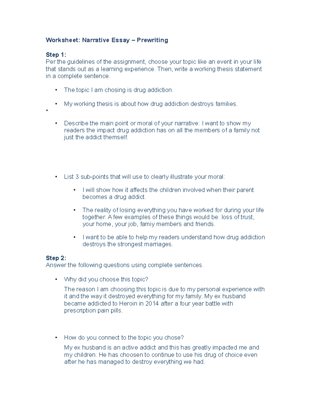 ENG101 wk2 assn jpiltz 04242021 - Worksheet: Narrative Essay ...