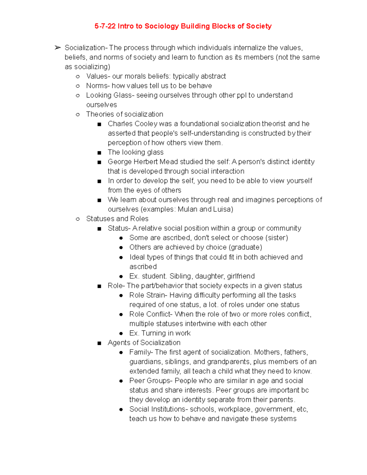 Week 2 Intro to Sociology - Socialization- The process through which ...
