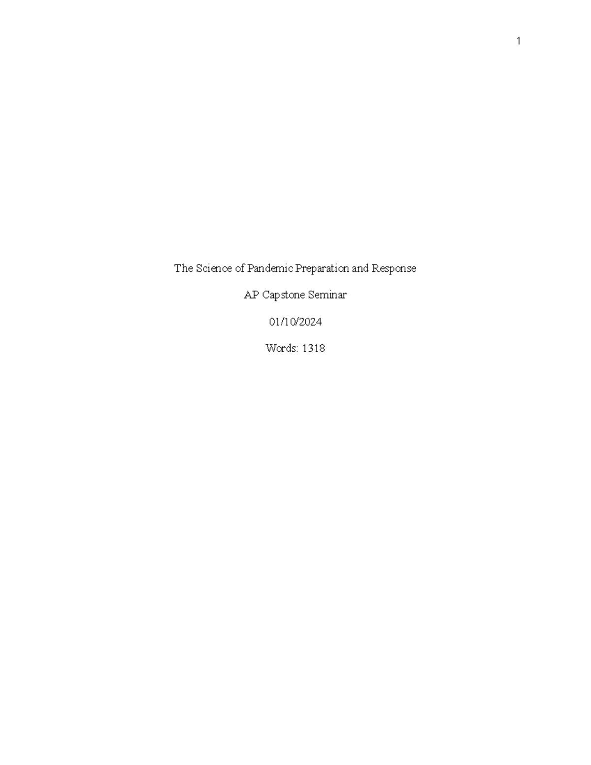 IRR Final - yes - 1 The Science of Pandemic Preparation and Response AP ...