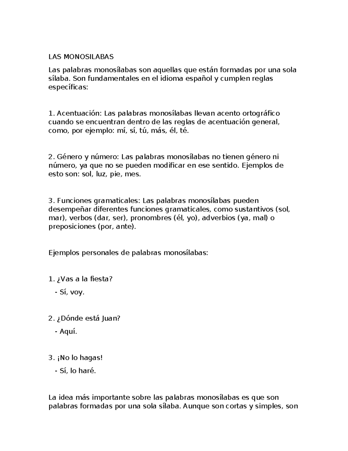 LAS Monosilabas - lengua española - LAS MONOSILABAS Las palabras ...