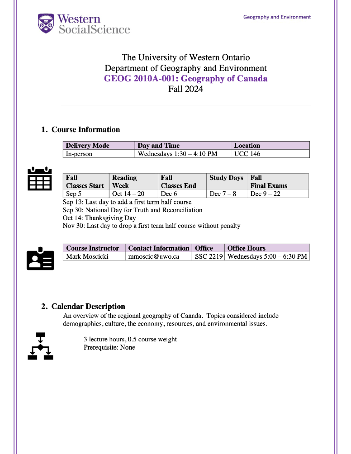 Syllabus - Course outline - Western Geography and Environment ...