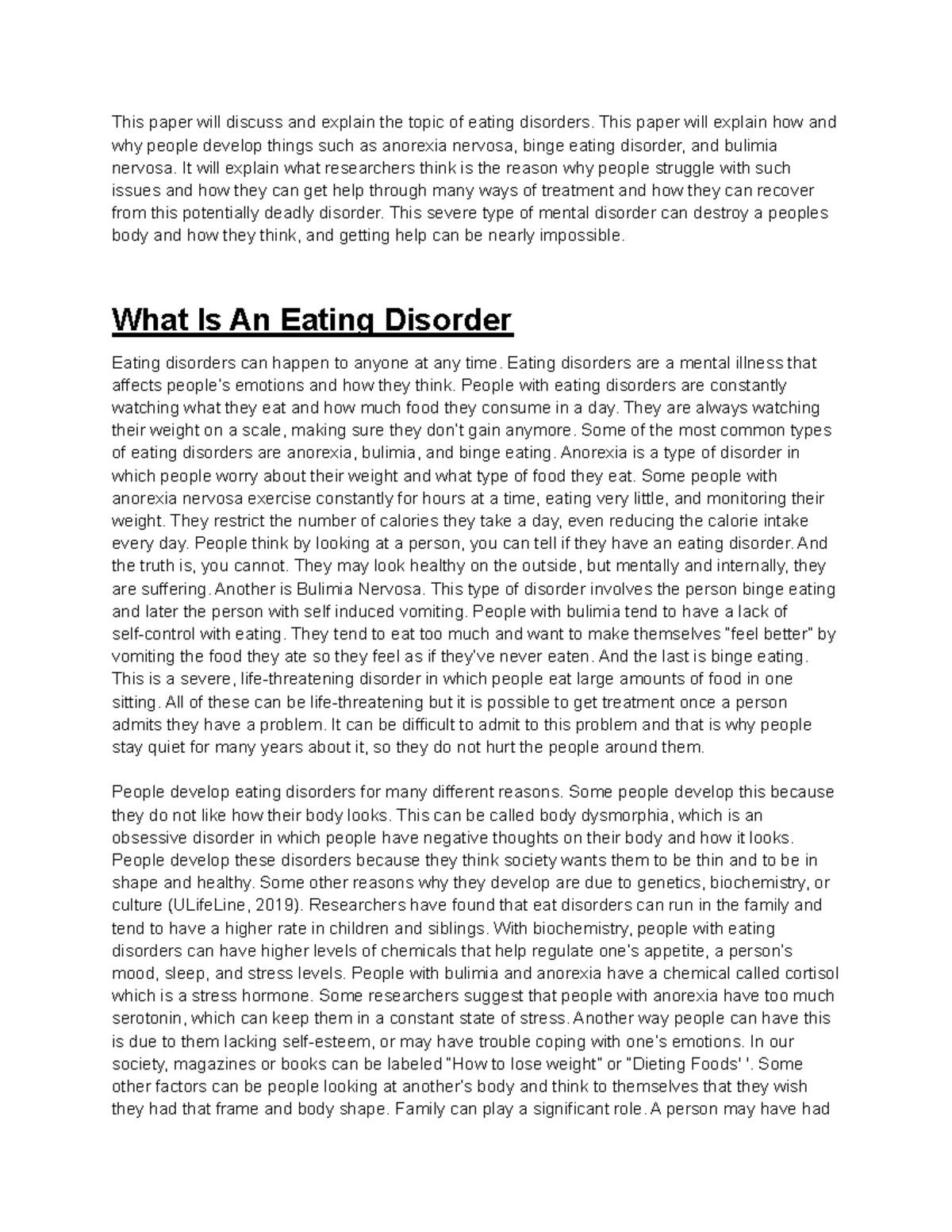 How And Why People Develop Eating Disorders - This paper will discuss ...