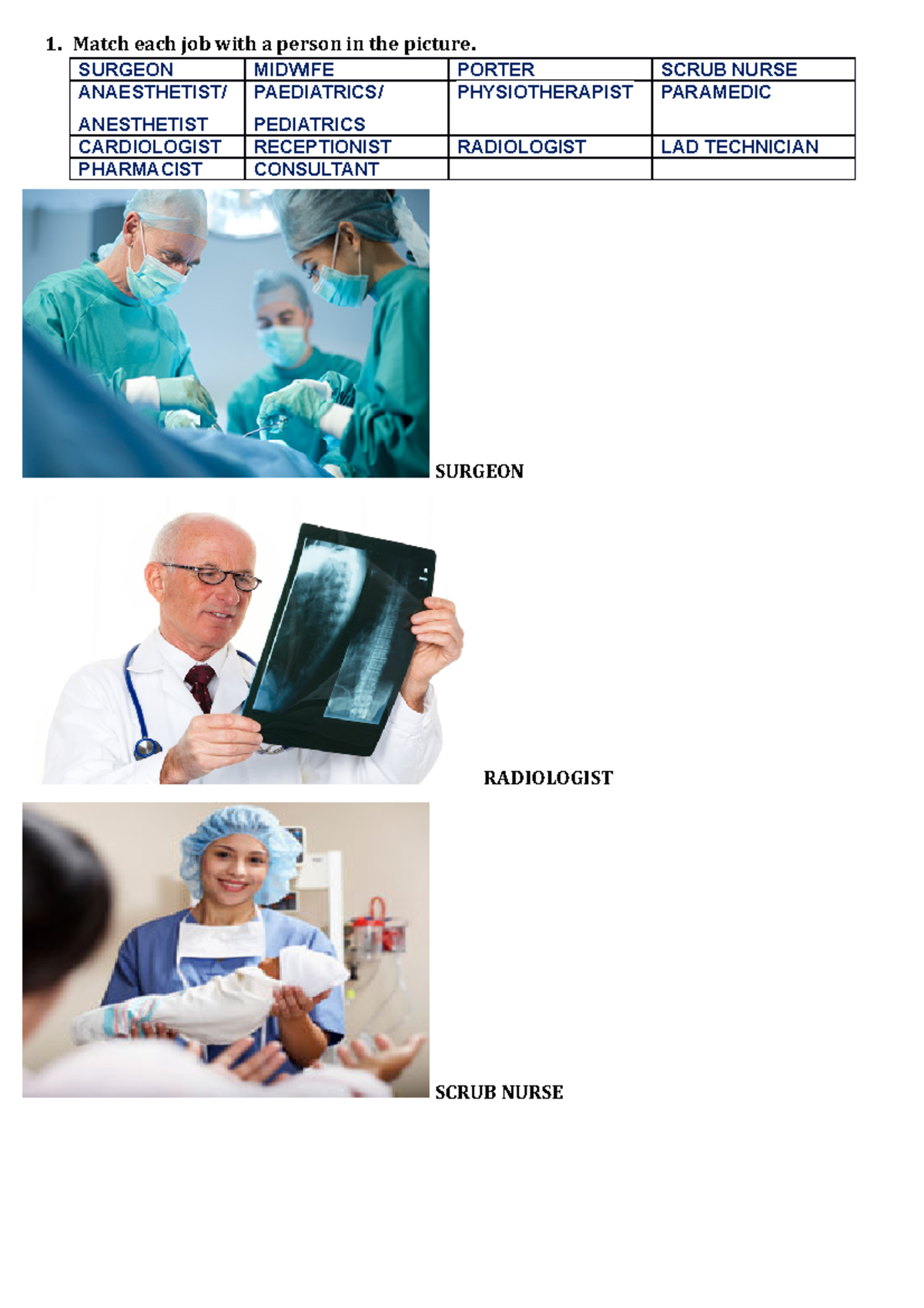 1.Handout 1. done - Medical - 1. Match each job with a person in the ...