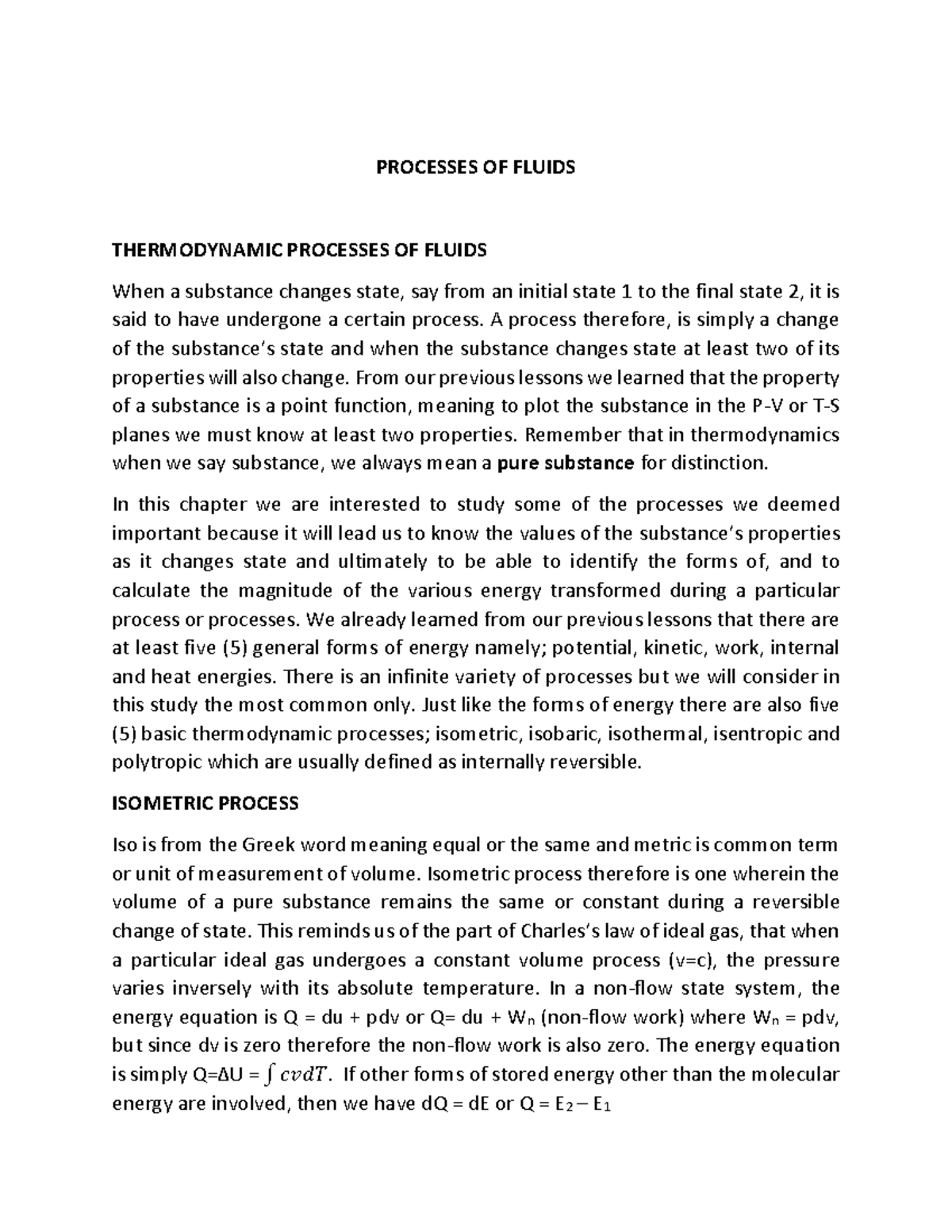 Processes-OF- Fluids - PROCESSES OF FLUIDS THERMODYNAMIC PROCESSES OF ...